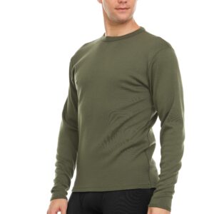 100% merino wool expedition weight mens crew shirt - heavy weight base layer top - extreme cold weather gear - olive drab - large