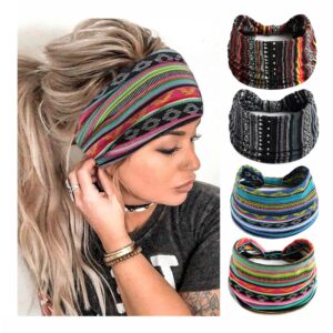 stgdak boho headbands for women fashion stretch wide hair bands knoted turban head bands yoga running sweatband elastic headband stylish wrap headbands hair accessories for teen girls 4 pack