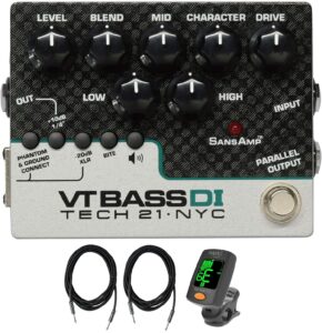 briskdrop tech 21 sansamp character series vt bass di bundle with 2 instrument cables and tuner