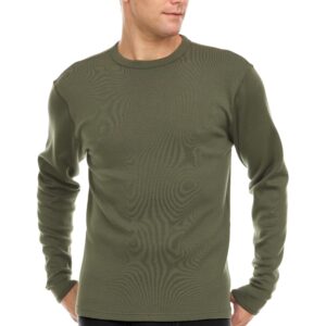 100% Merino Wool Expedition Weight Mens Crew Shirt - Heavy Weight Base Layer Top - Extreme Cold Weather Gear - Olive Drab - Large