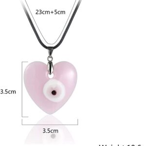 Caiyao Evil Eye Pendant Necklace Glass Leather Rope Chain Turkish Protect Lucky Necklace for Women Men-3Pcs Heart Shape