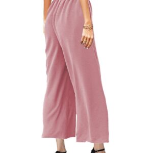 MAYFASEY Linen Pants for Women Wide Leg Casual Stretchy Palazzo Pants Office Capris Elastic Waist Loose Fitting Lounge Yoga Trousers with Pockets Pink 3XL