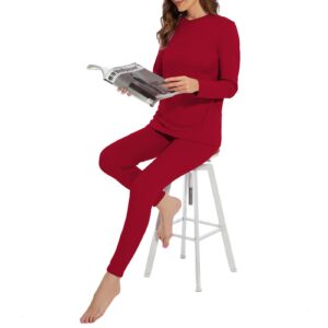 Thermal Underwear for Women Ultra Soft Fleece Lined Base Layer Top Bottom Winter Clothes Pajama Set Long Johns for Women Heavyweight Red Set Large