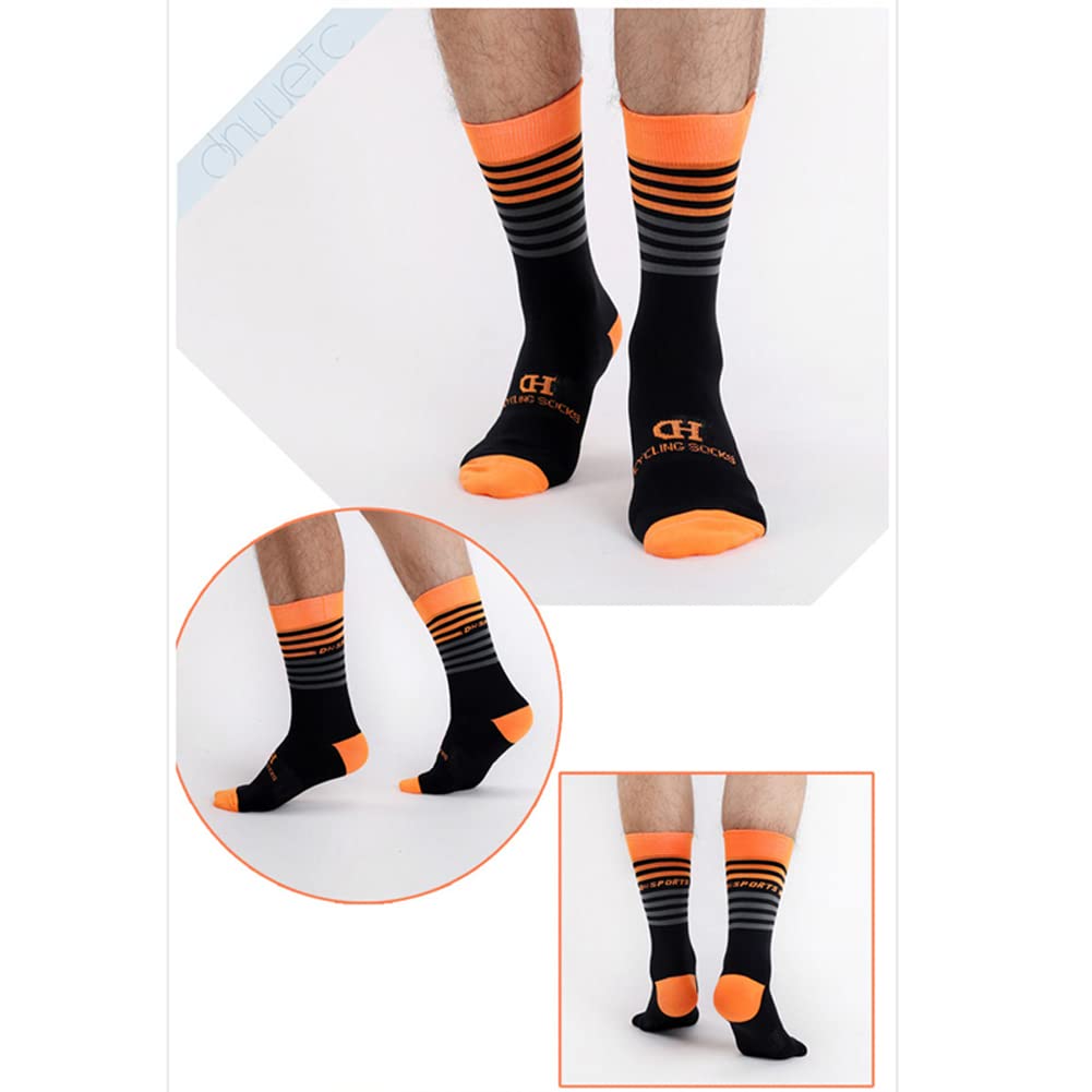 Cycling Socks Pro Mens Womens Riding Bicycle Bike Sport Ankle Athletic XC MTB BMX Orange Pink Blue Green Grey (Grey & Orange), 8-10 (DH07)