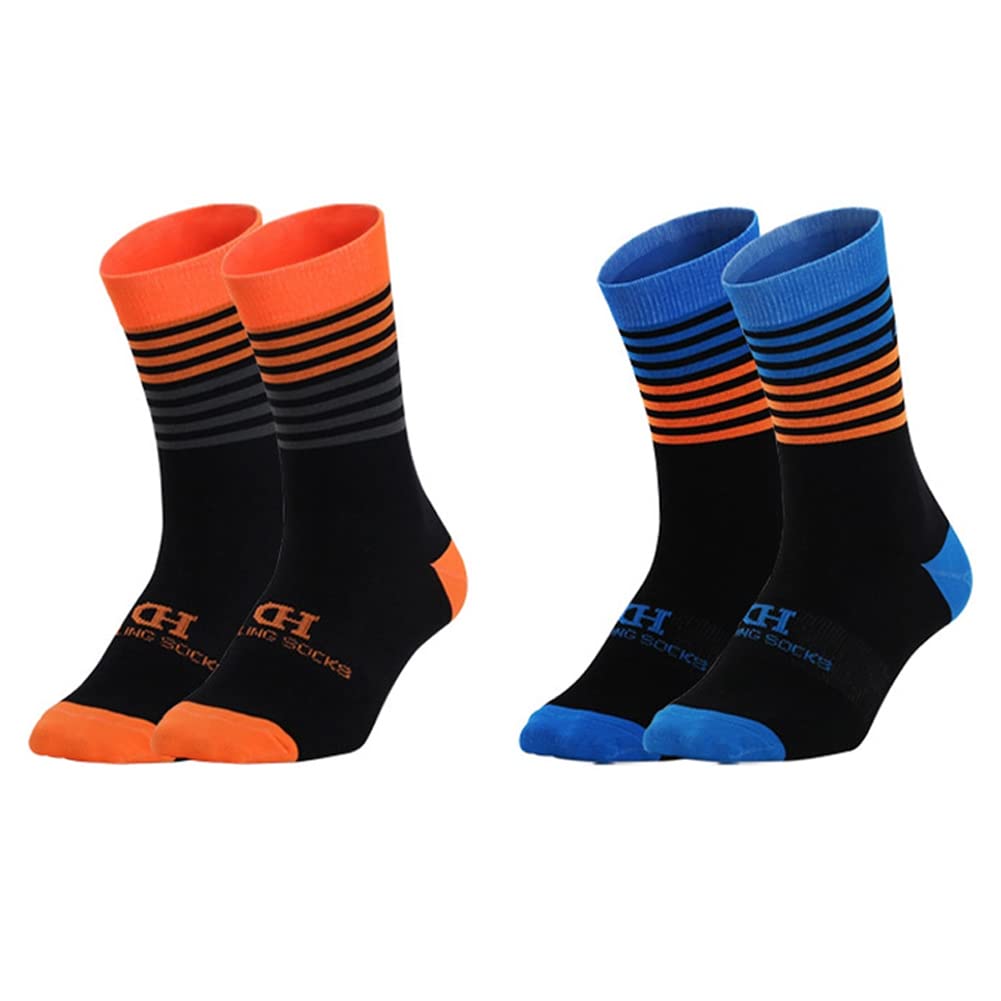 Cycling Socks Pro Mens Womens Riding Bicycle Bike Sport Ankle Athletic XC MTB BMX Orange Pink Blue Green Grey (Grey & Orange), 8-10 (DH07)