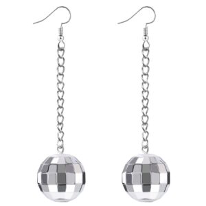 women's disco ball earrings silver mirrored ball earrings 70's earrings easy to match with disco costumes women's disco accessories (long disco ball earrings 1 pair)