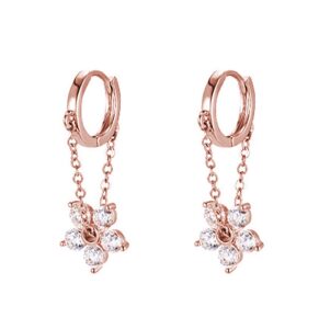 reffeer 925 sterling silver flower chain drop earrings hoop for women teen girls huggie hoop dangle earrings chain (c-rose)