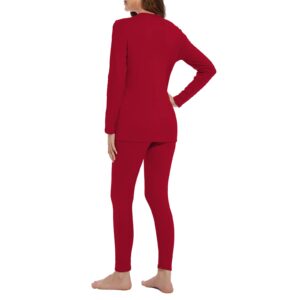 Thermal Underwear for Women Ultra Soft Fleece Lined Base Layer Top Bottom Winter Clothes Pajama Set Long Johns for Women Heavyweight Red Set Large