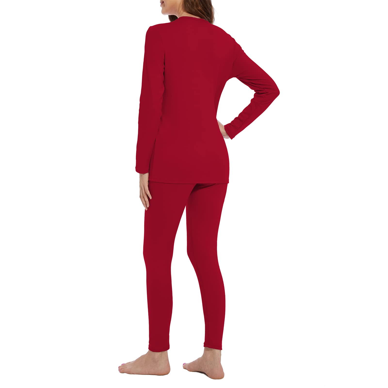 Thermal Underwear for Women Ultra Soft Fleece Lined Base Layer Top Bottom Winter Clothes Pajama Set Long Johns for Women Heavyweight Red Set Large