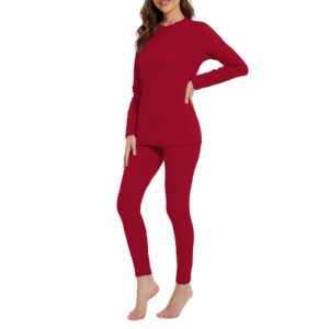 Thermal Underwear for Women Ultra Soft Fleece Lined Base Layer Top Bottom Winter Clothes Pajama Set Long Johns for Women Heavyweight Red Set Large