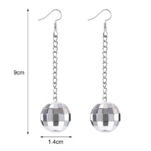 Women's Disco Ball Earrings Silver Mirrored Ball Earrings 70's Earrings Easy to Match with Disco Costumes Women's Disco Accessories (Long Disco Ball Earrings 1 Pair)