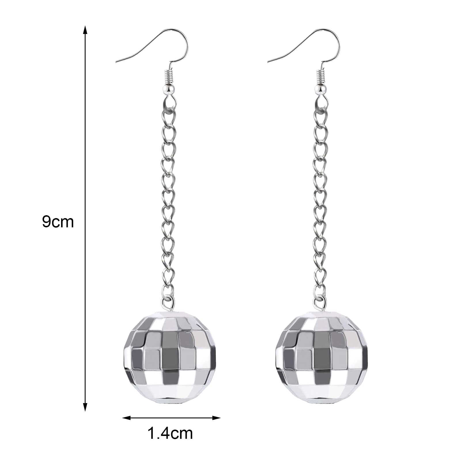 Women's Disco Ball Earrings Silver Mirrored Ball Earrings 70's Earrings Easy to Match with Disco Costumes Women's Disco Accessories (Long Disco Ball Earrings 1 Pair)