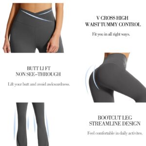 VICUR Women's Flare Yoga Pants V Crossover High Waisted Yoga Pants Non See Through Bootleg Yoga Leggings Grey-XS