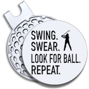 geygie swing swear look for ball repeat golf ball marker with magnetic hat clip, funny golf accessories gifts for men women, golf gifts for men woman, birthday gifts for golf fan (ghc059)