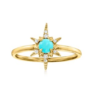 rs pure by ross-simons turquoise starburst ring with diamond accents in 14kt yellow gold. size 6