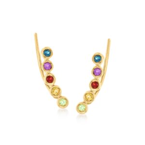 rs pure by ross-simons 0.29 ct. t.w. multi-gemstone ear climbers in 14kt yellow gold