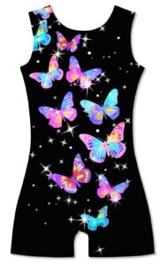 tuonroad gymnastics leotards with shorts for girls 9-10 years old leopard black butterflies bike short