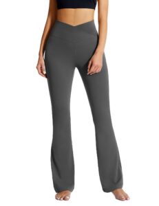 vicur women's flare yoga pants v crossover high waisted yoga pants non see through bootleg yoga leggings grey-xs