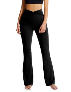 vicur women's flare yoga pants v crossover high waisted yoga pants non see through bootleg yoga leggings black-xl