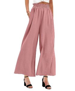 mayfasey linen pants for women wide leg casual stretchy palazzo pants office capris elastic waist loose fitting lounge yoga trousers with pockets pink l