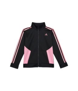 adidas girl's essential tricot jacket (big kids) black/pink md (10-12 big kids)