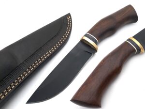 nooraki hk-367 premium handmade high carbon steel hunting knife with sheath. 9'’ fixed blade with rosewood handle. survival and bushcraft knife. edc belt bowie ideal knife for camping or everyday use