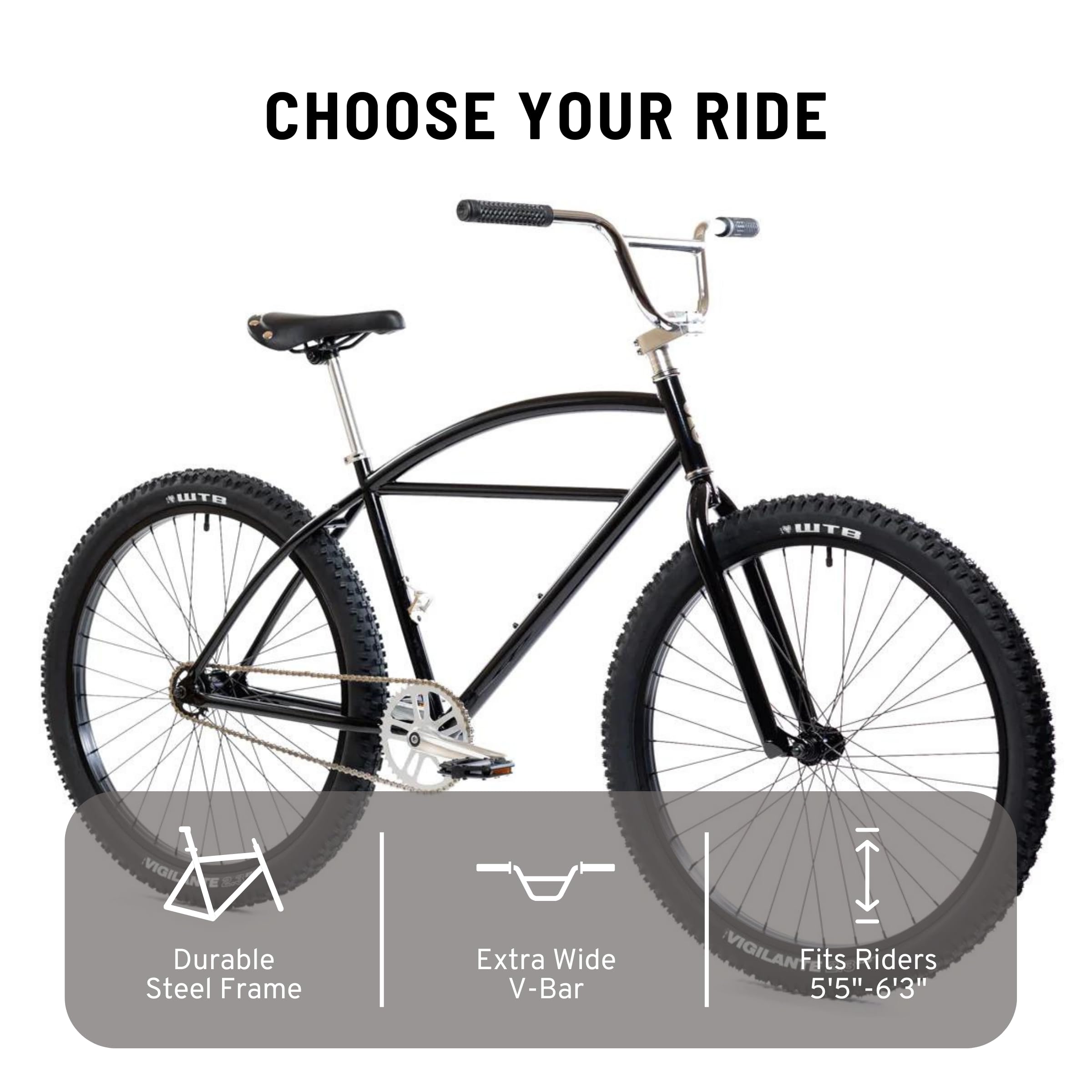 State Bicycle Co. Black Cruiser Bike. Mens Womens Cruiser Bike 27.5-Inch Wheels, Single-Speed Bicycle, Klunker Bike. Rider 5'5" to 6'3" Tall, Black-Metallic