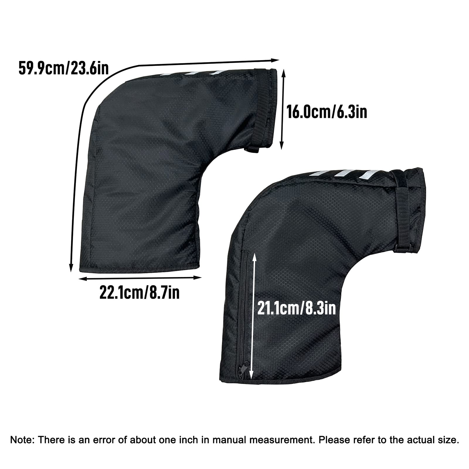 Bike Handlebar Mitts, Waterproof Bicycle Bar Warmer Covers with Fleece Liner,Cold Weather Mountain Gloves Zipper Pocket,Windproof Commuter MTB Motor End Mitts Cycling Gloves, Black, 23.6x8.7x6.3 inch