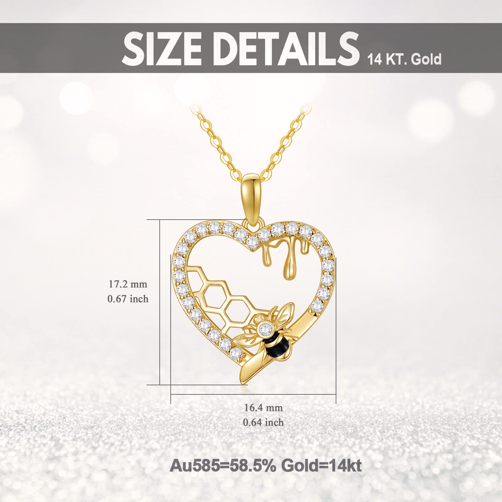 KECHO Gold Bee Necklace Gifts for Mom Women 14k Yellow Gold Honeycomb Honey Bee Pendant Necklaces Love Heart Jewelry Gifts for Women Her Wife