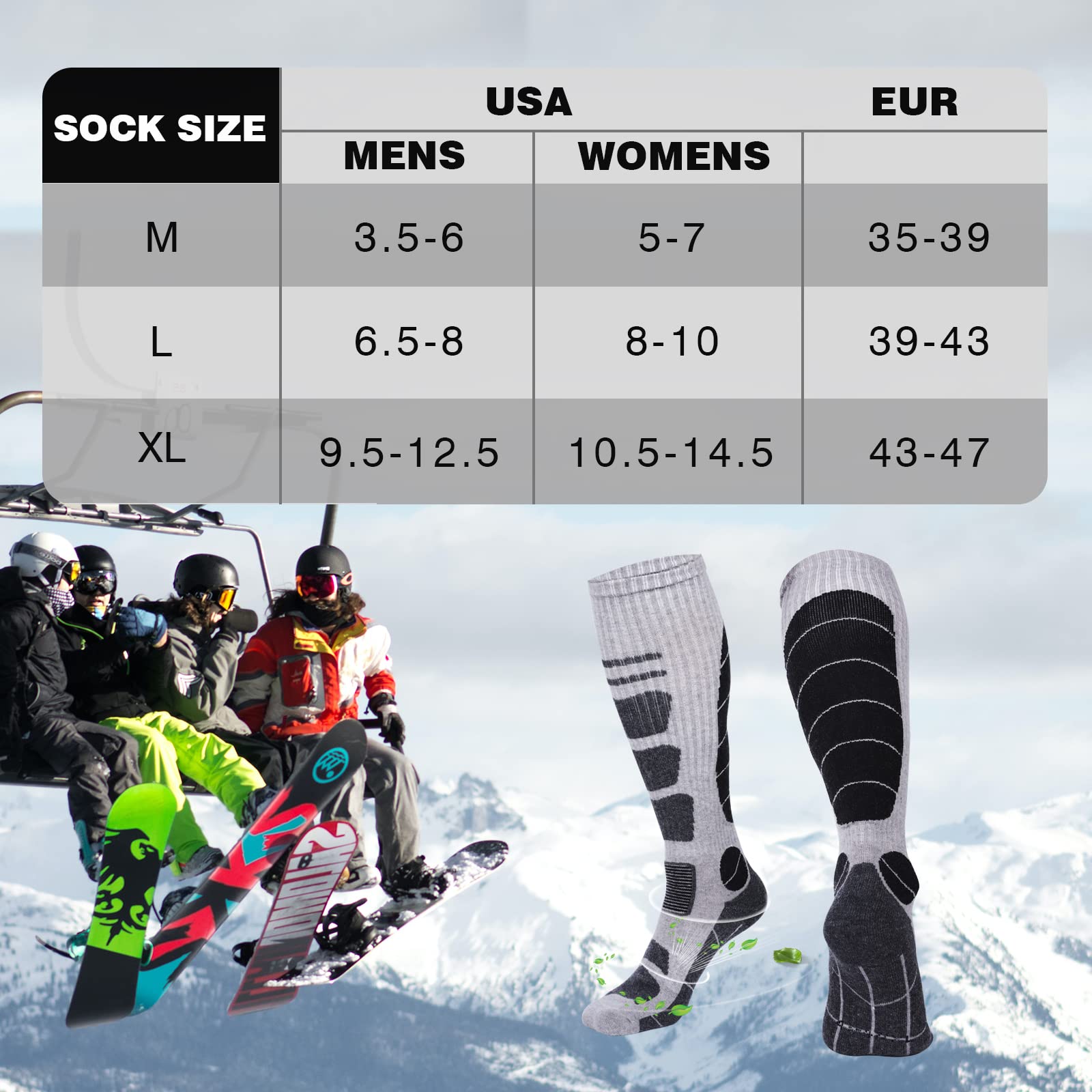 Ski Socks Merino Wool Thermal Knee High Winter Snowboard Sport Socks Men Women, Hunting