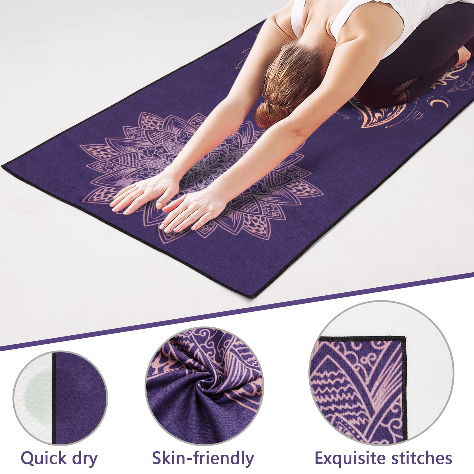 Keemi Non-Slip Yoga Towel Microfiber Yoga Mat Blanket for Hot Yoga Bikram Pilates Gym Towels for Sweat (73"x25", Wolf)