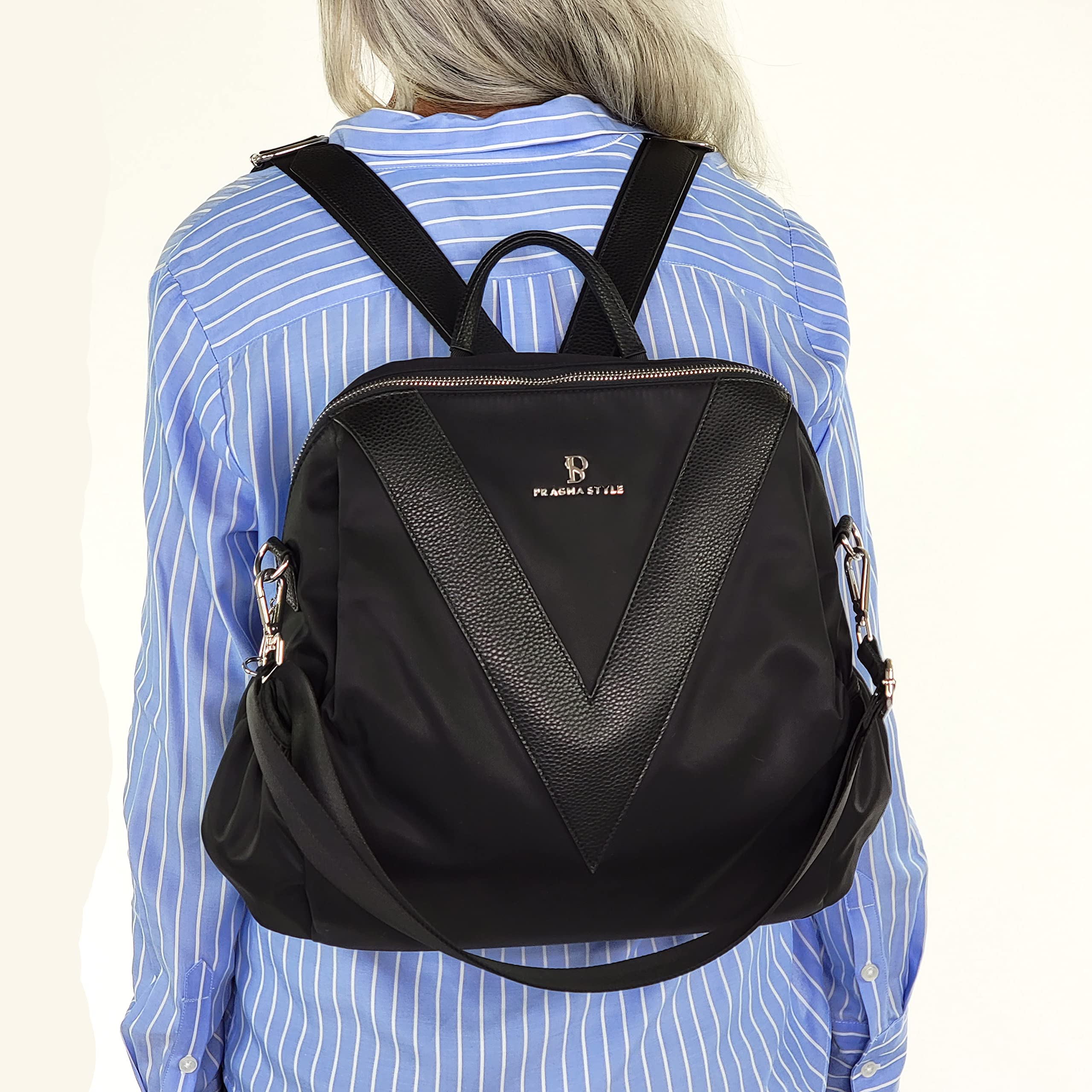 V-Style Convertible Backpack Purse (Double Black) Standart