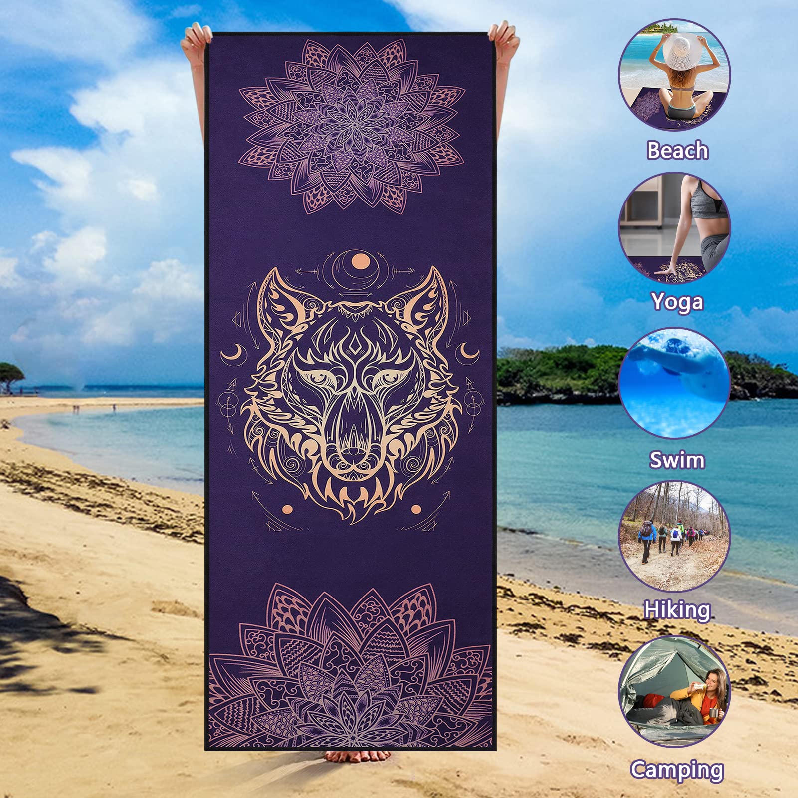 Keemi Non-Slip Yoga Towel Microfiber Yoga Mat Blanket for Hot Yoga Bikram Pilates Gym Towels for Sweat (73"x25", Wolf)