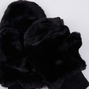 CC Exclusives Women Thick Knit Faux Fur Sherpa Fleece Lined Warm Winter Gloves Mittens (MT-715) (Faux Fur-Black)