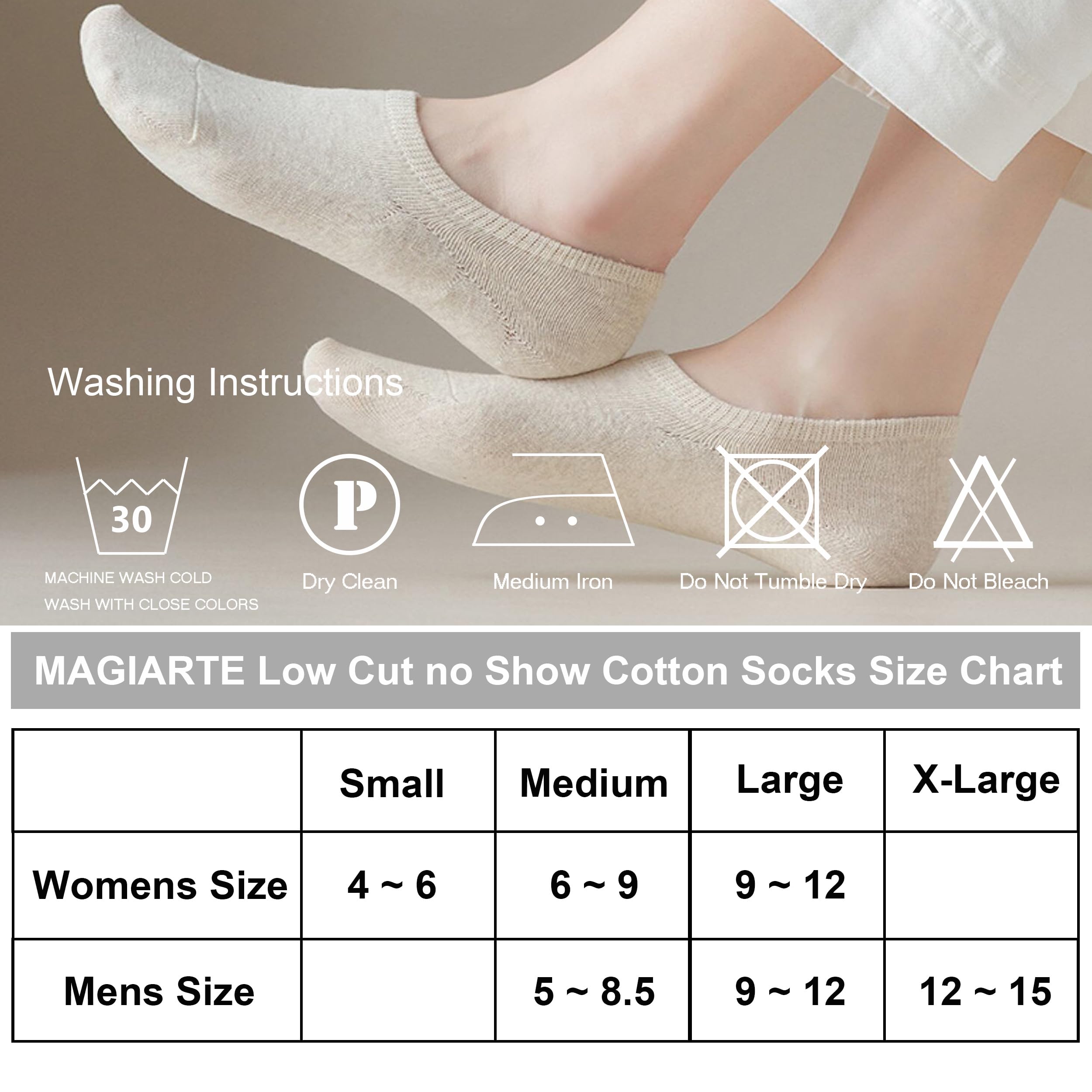 MAGIARTE Cotton No Show Socks Low Cut Athletic Running Cycling Sports Liner Socks Non Slip Design Invisable Socks for Women and Men 6-PACK (Color#07L Beige)