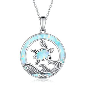 svodea opal turtle necklace for women 925 sterling silver ocean wave and cute sea turtle pendant heart necklaces birthday holiday beach jewelry for women (style-1)