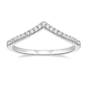 arvaleff 925 sterling silver rings for women wedding band v shaped cubic zirconia engagement eternity ring thin stackable comfort fit size 6.5