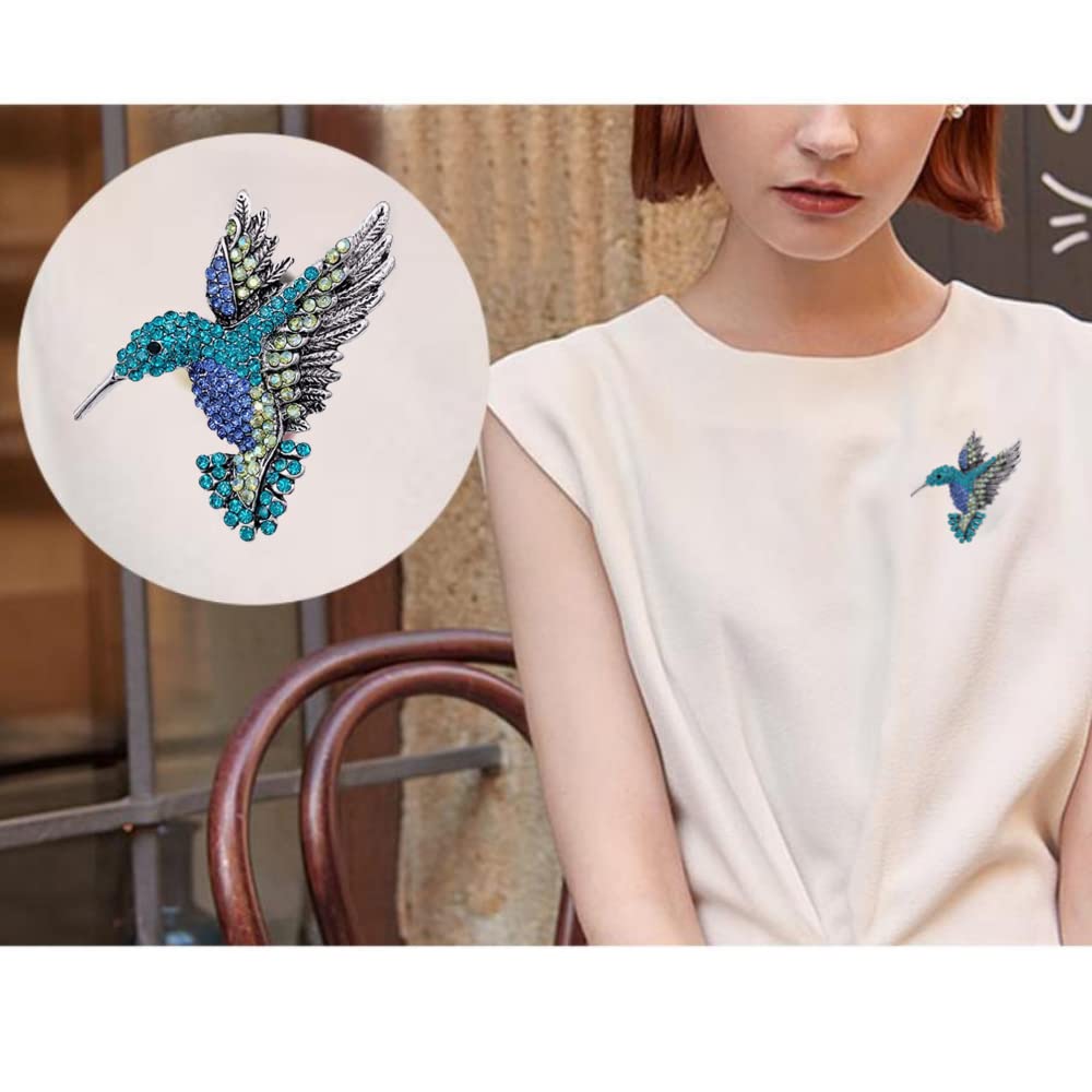 Hummingbird Brooch Pins for Women Elegant Crystal Bird Pins Fashion Backpack Pins For Women (Blue)