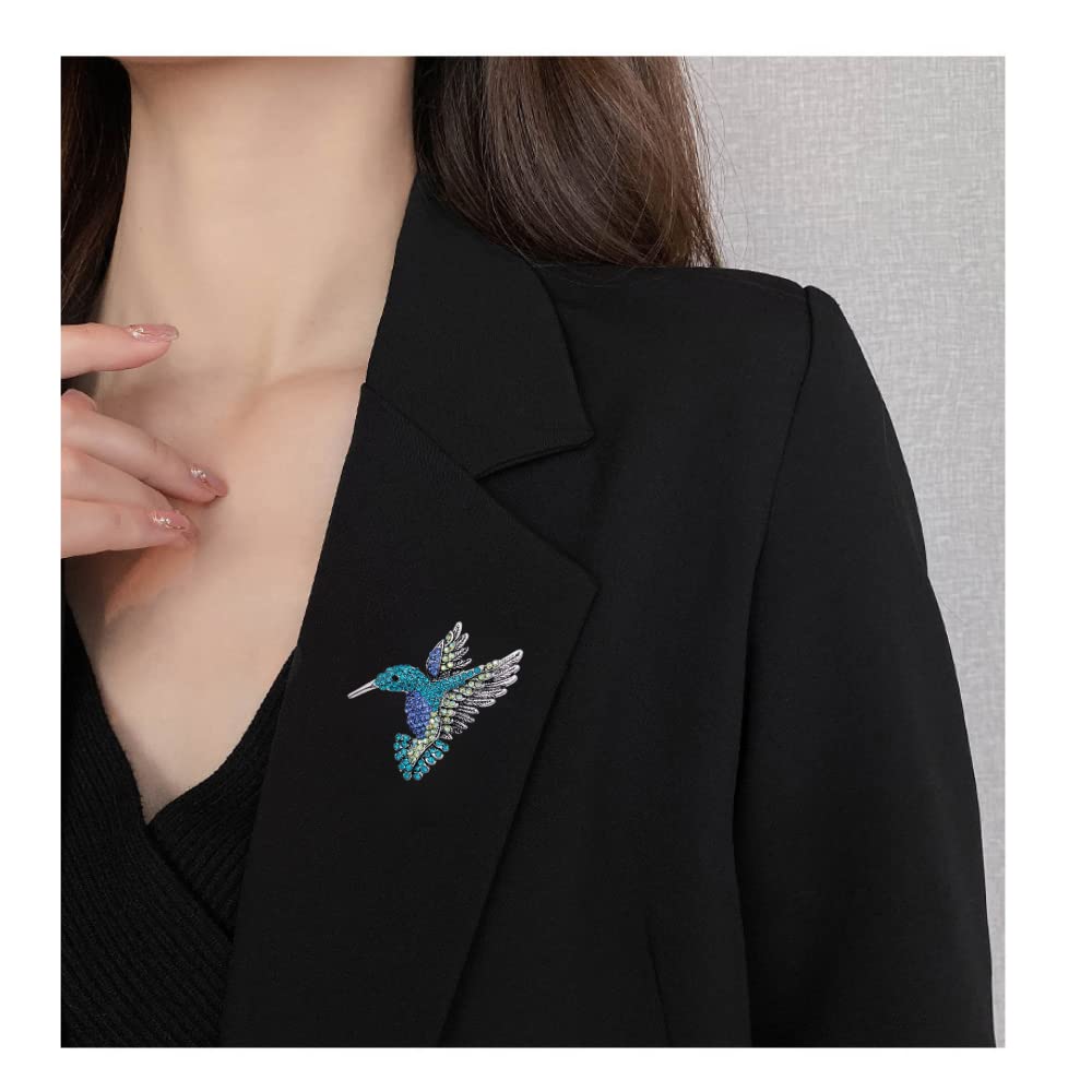 Hummingbird Brooch Pins for Women Elegant Crystal Bird Pins Fashion Backpack Pins For Women (Blue)