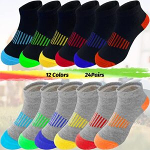 Tsmollyu Boy Socks 24 Pairs Half Cushioned Low Cut Socks Ankle Athletic Cotton Socks For Little Big Kids Age 3-10(7-10 Years)