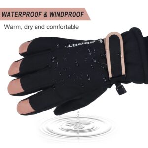 Koreshion Women Winter Touchscreen Ski Gloves Waterproof Windproof Thermal Snowboard Gloves Thick Anti-slip Winter Snow Gloves Black