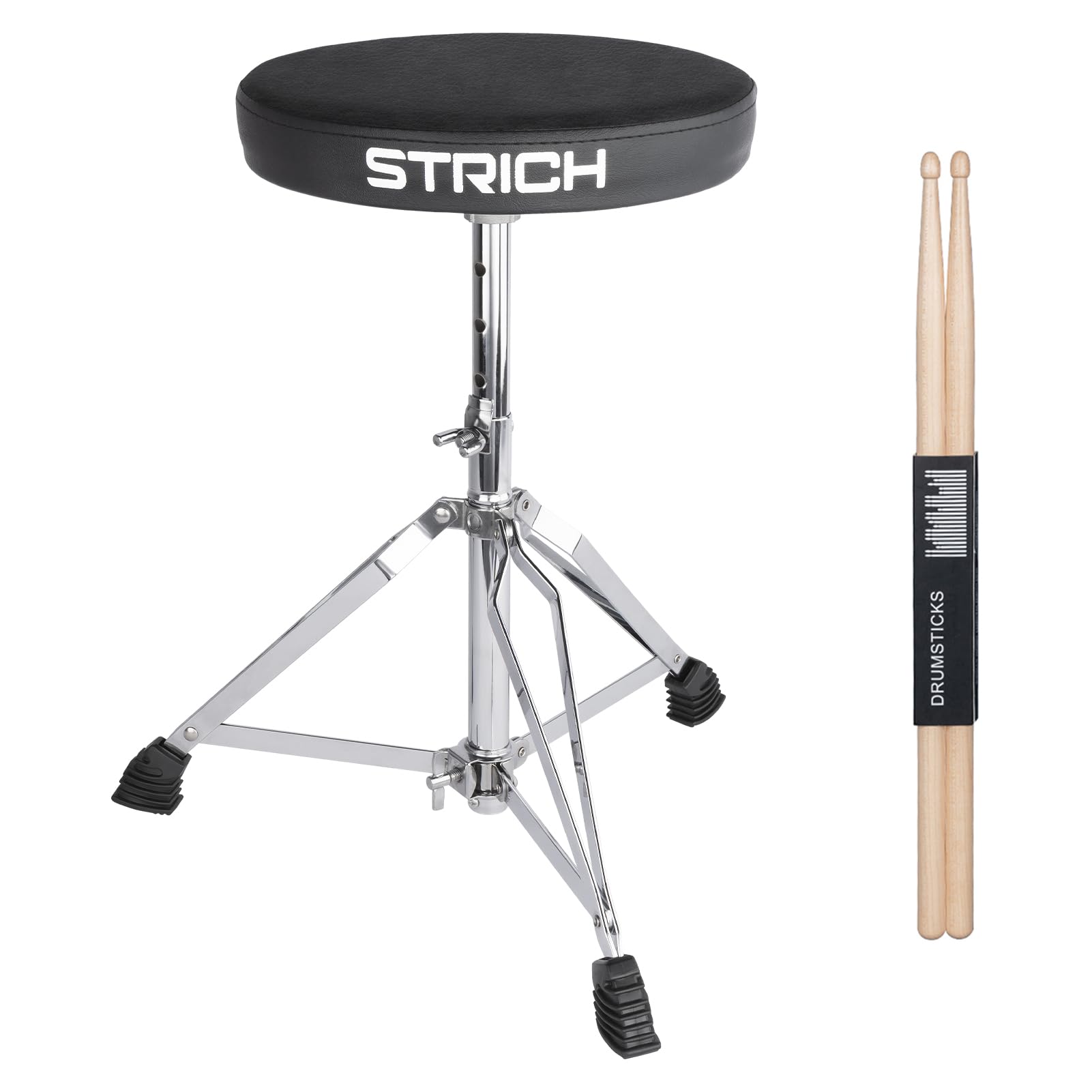 STRICH Drum Stool Set, Padded Seat Height Adjustable Drum Throne with 5A Drumsticks for Adults Beginner Drummers, SDB-10 Standard