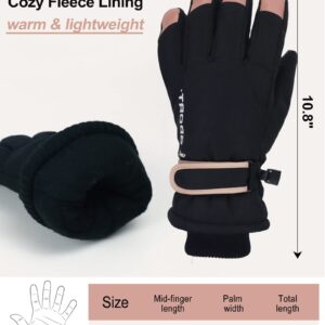 Koreshion Women Winter Touchscreen Ski Gloves Waterproof Windproof Thermal Snowboard Gloves Thick Anti-slip Winter Snow Gloves Black