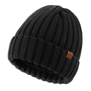 Home Prefer Men's Winter Hats Acrylic Knit Beanie Watch Cap Cold Weather Snow Ski Beanie Hat with Lining Black