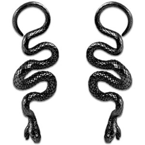 atomhole 2 pcs ears gauges fashion snake hanger ear weights for stretched ear plugs body piercing tunnels 316 stainless steel hypoallergenic body jewelry (6mm(2g), black)