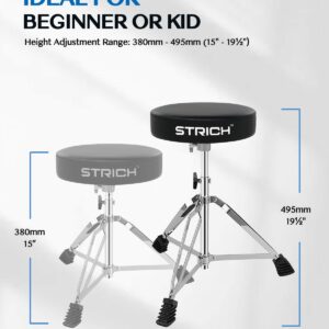 STRICH Drum Stool Set, Padded Seat Height Adjustable Drum Throne with 5A Drumsticks for Adults Beginner Drummers, SDB-10 Standard