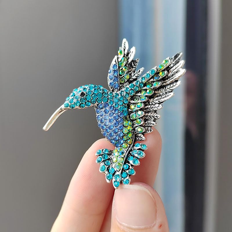 Hummingbird Brooch Pins for Women Elegant Crystal Bird Pins Fashion Backpack Pins For Women (Blue)