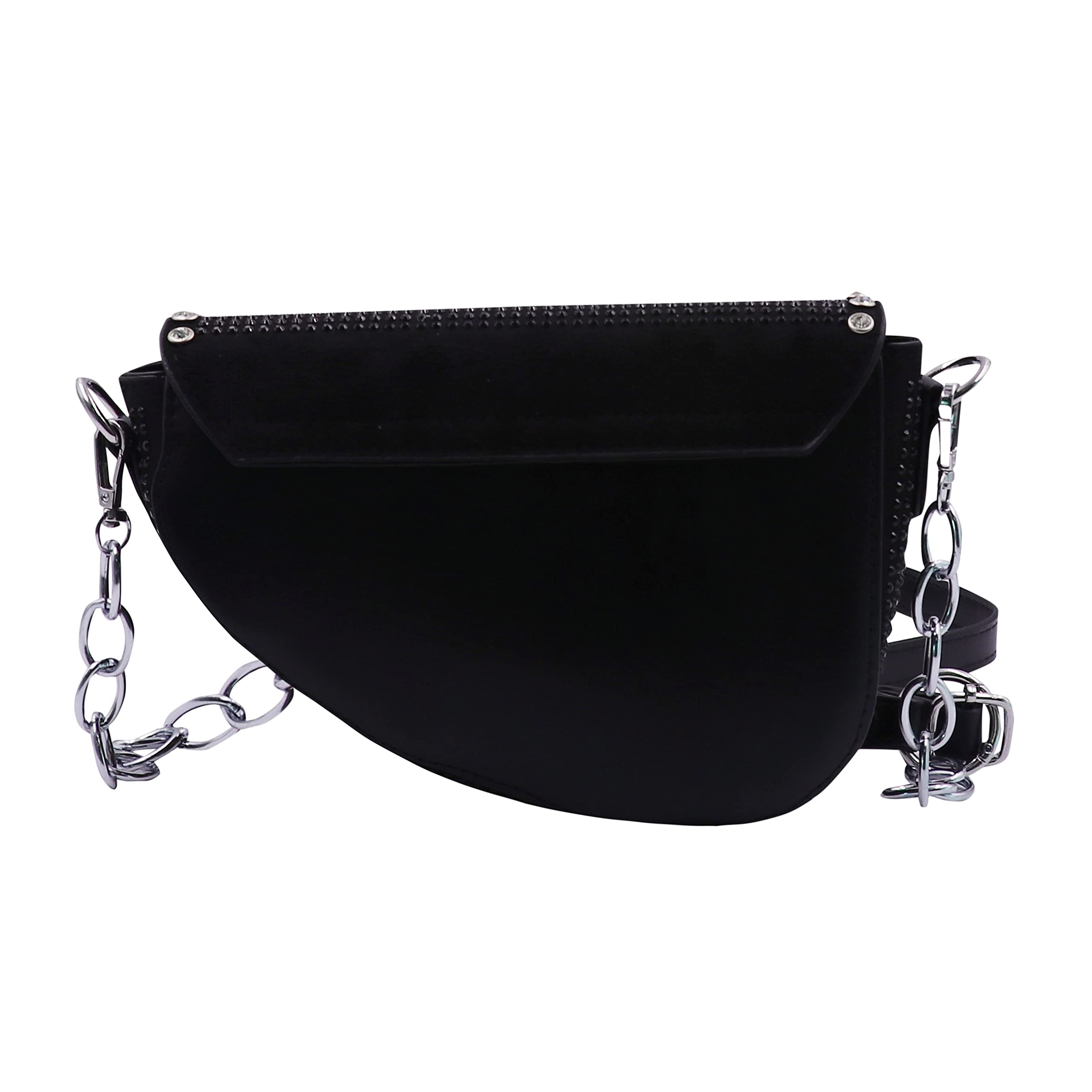 Women Sparkly Rhinestone Saddle Bag Fashion Underarm Shoulder Handbag Evening Clutch Purse with Chain