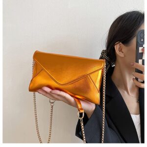 Laser Gradient Messenger Bag, Fashionable Women Candy Color Tote Bag, Triangular Flap Envelope Bag, PVC Portable Shoulder Bag (Orange)