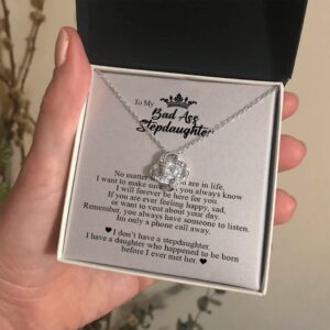 To My Bad Ass Step Daughter, Gifts for Stepdaughter, Step Daughter Gifts, Love Knot Necklace, Jewelry Card for Her, Stainless Steel, Cubic Zirconia